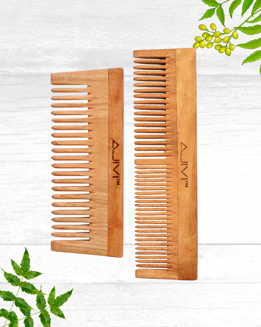 2 in 1 Oil Treated Neem Wood Comb Set
